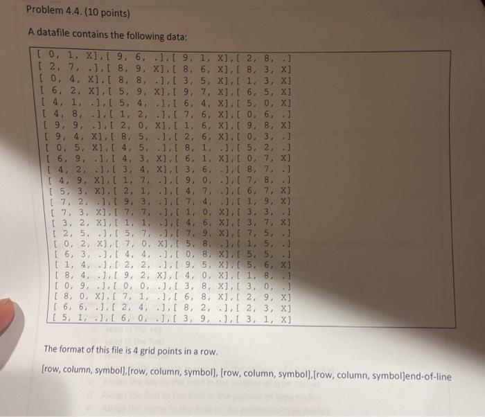 Solved A datafile contains the following data: The format of | Chegg.com