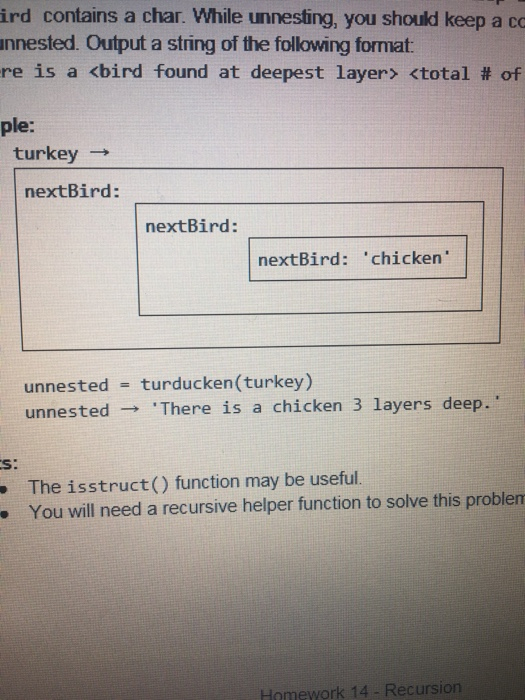 Solved Homework 14 - Rocurion Function Name: turducken | Chegg.com