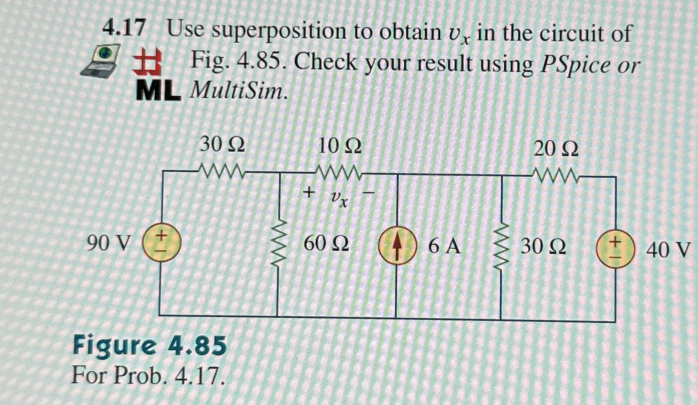 Solved 4.17 ﻿Use superposition to obtain vx ﻿in the circuit | Chegg.com