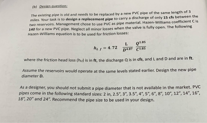 Solved Problem 1: Analysis and Design of a Pipe Water can be | Chegg.com