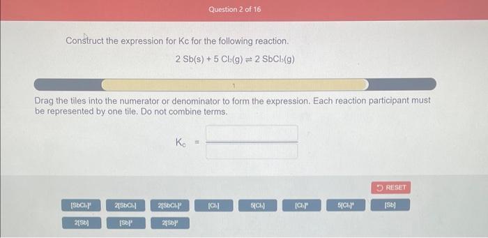 Solved Construct the expression for Kc for the following | Chegg.com