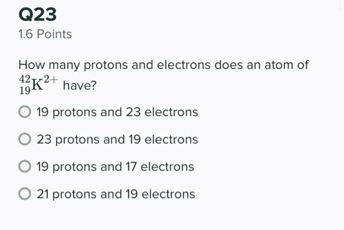 Solved Q23 1.6 Points How many protons and electrons does an | Chegg.com