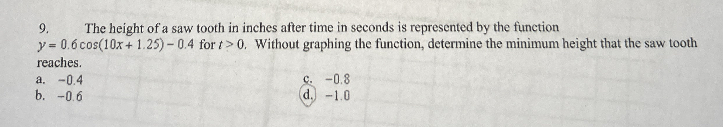 Solved The height of a saw tooth in inches after time in | Chegg.com