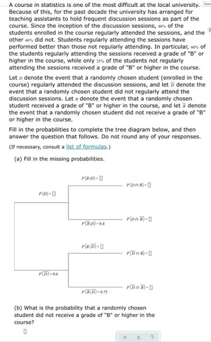 Solved A course in statistics is one of the most difficult | Chegg.com