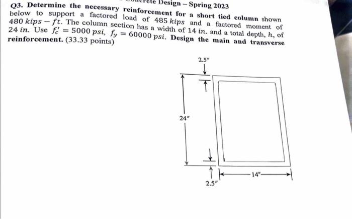 Solved Q3. Determine the necessary reinforcement for a short | Chegg.com
