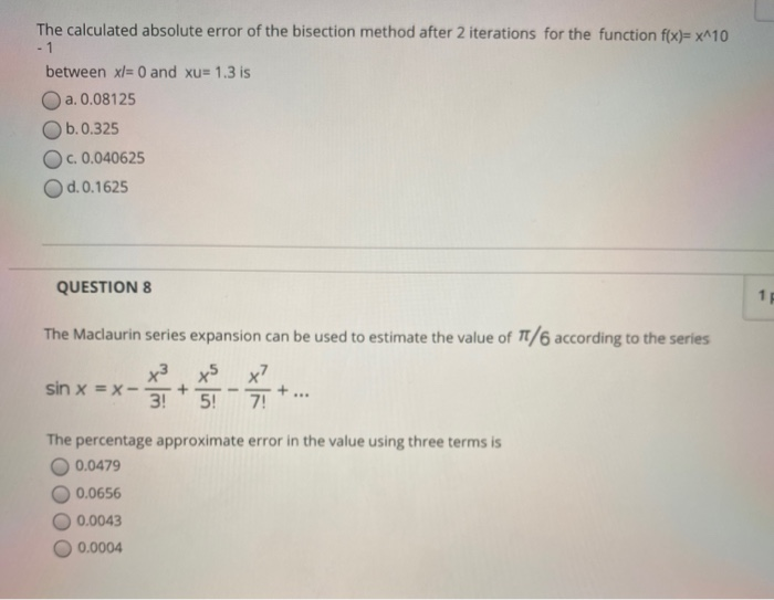 Solved The calculated absolute error of the bisection method | Chegg.com