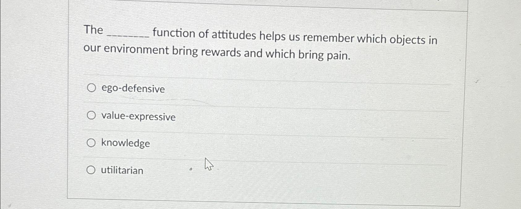 Solved The function of attitudes helps us remember which | Chegg.com