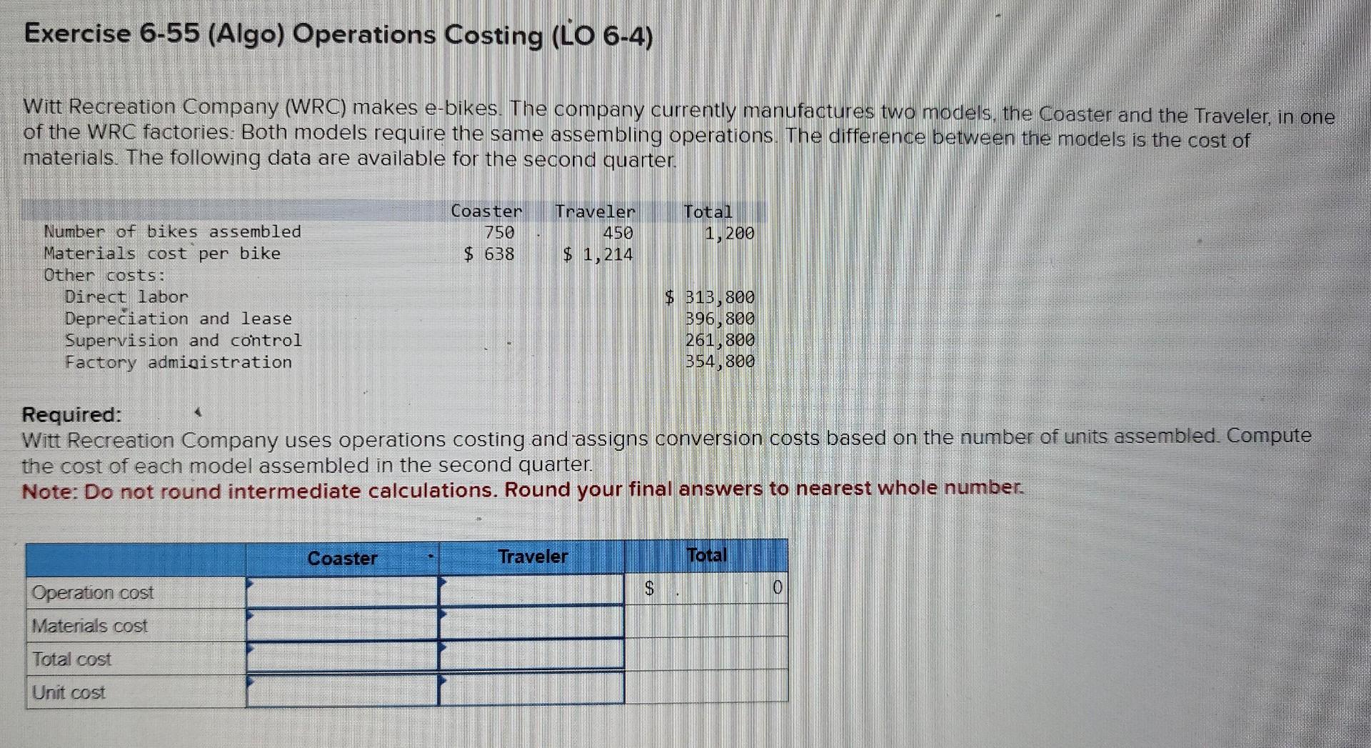 Solved Exercise 6-55 (Algo) Operations Costing (LOO 6-4) | Chegg.com