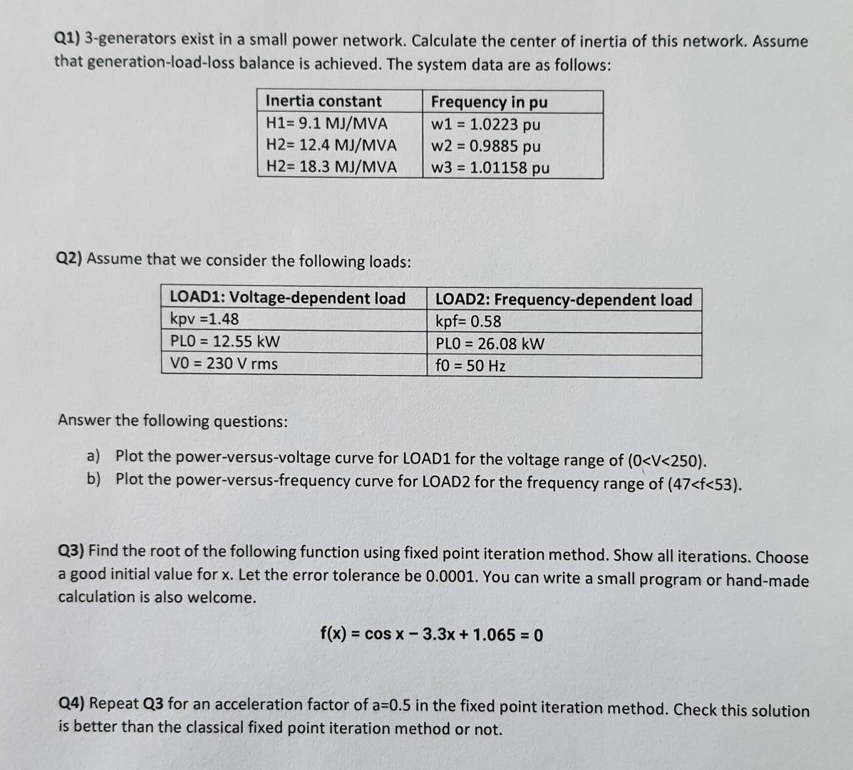Q1) 3-generators exist in a small power network. | Chegg.com