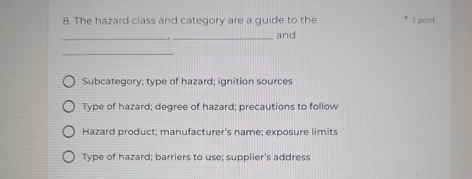 Solved The hazard class and category are a guide to the*** | Chegg.com