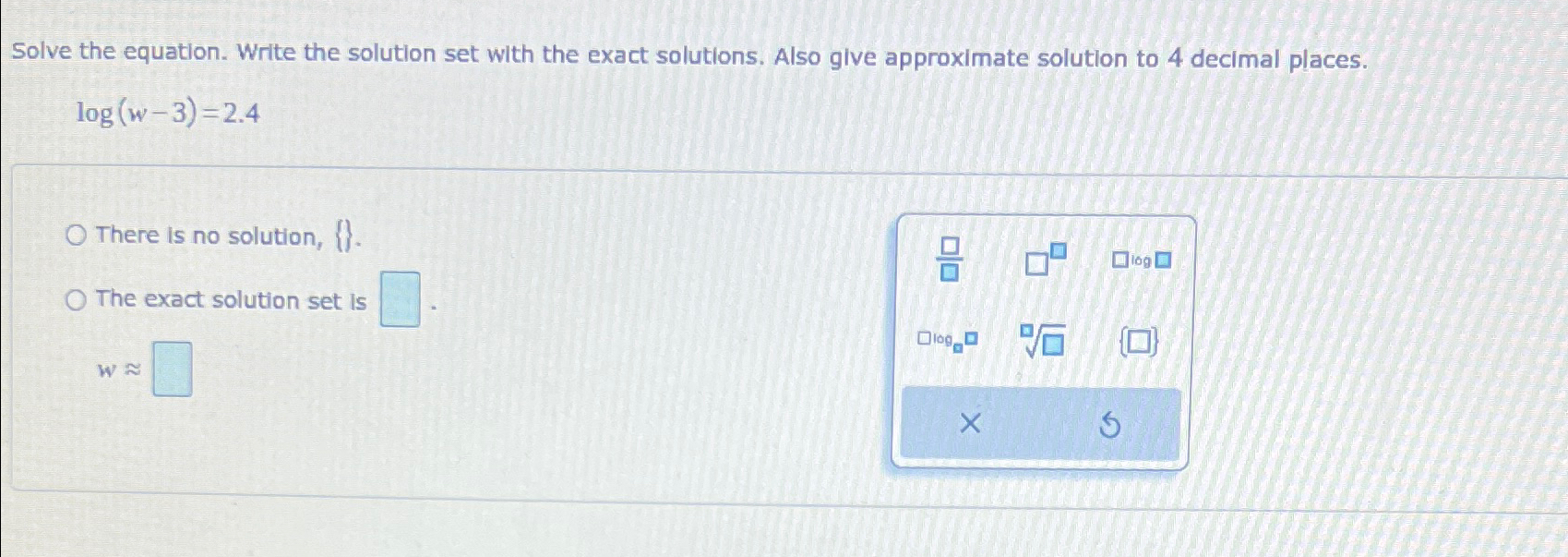 Solved Solve the equation. Write the solution set with the | Chegg.com