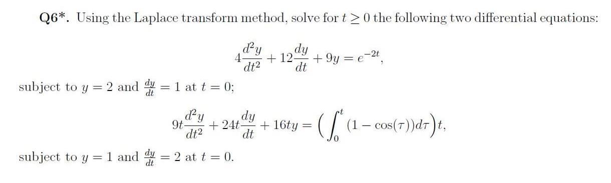 Solved Q6*. ﻿Using the Laplace transform method, solve for | Chegg.com
