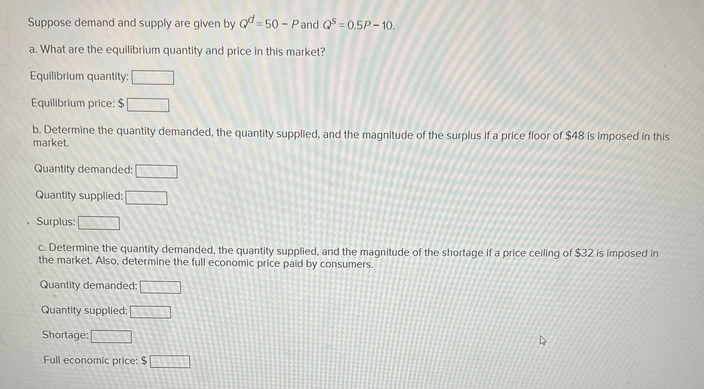 Solved Suppose demand and supply are given by Qd=50-P ﻿and | Chegg.com