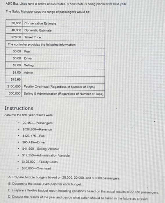 Solved ABC Bus Lines runs a series of bus routes. A new | Chegg.com