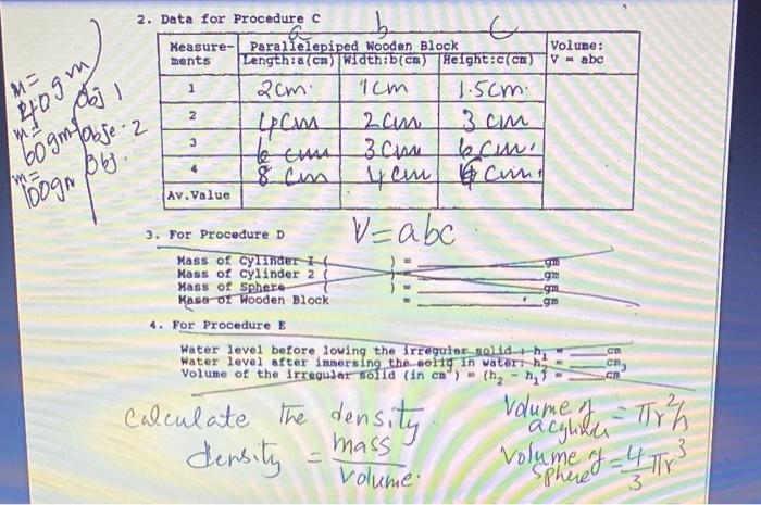Solved Data Sheet Experiment 13: Hass, volume and Density | Chegg.com
