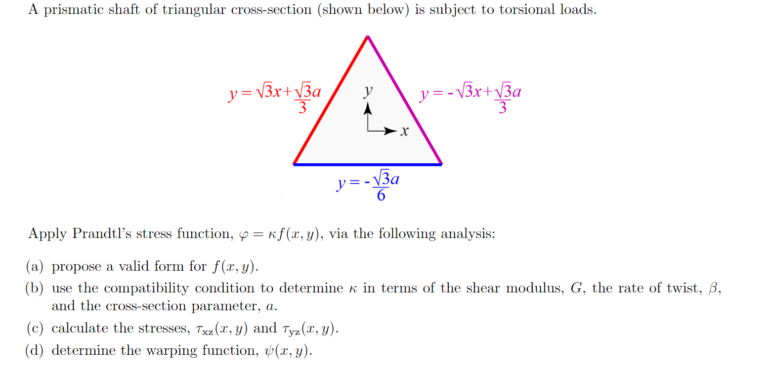 Solved A prismatic shaft of triangular cross-section (shown | Chegg.com