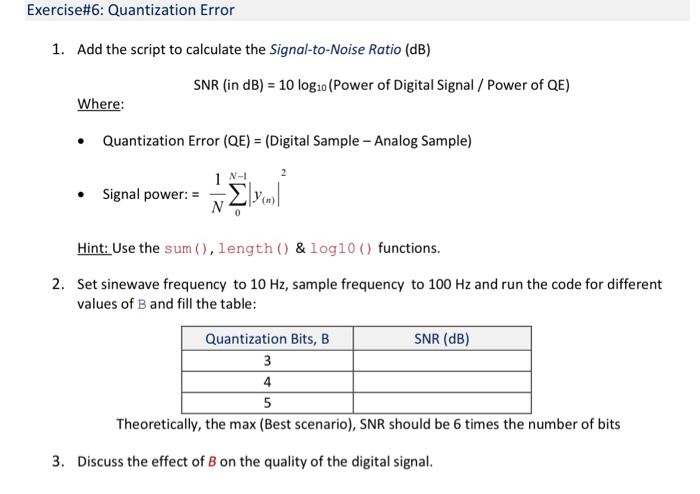 Solved Exercise6 Quantization Error 1 Add The Script To
