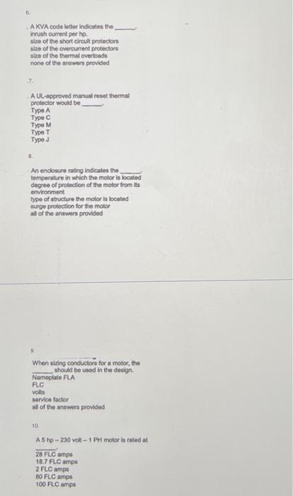 Solved A KVA codo letter indicates the innsh cument per hp. | Chegg.com