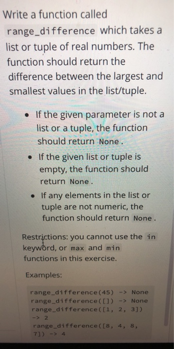 Solved Write a function called range_difference which takes | Chegg.com