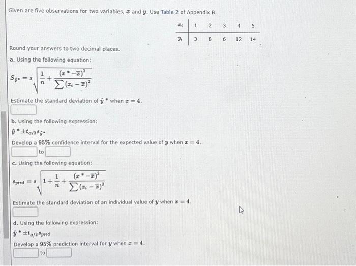 Given are five observations for two variables, x and | Chegg.com