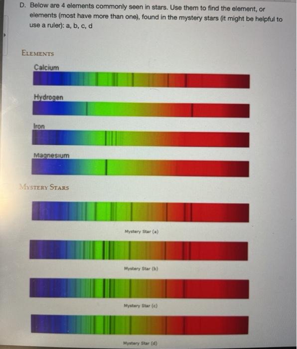 Solved D. Below are 4 elements commonly seen in stars. Use | Chegg.com