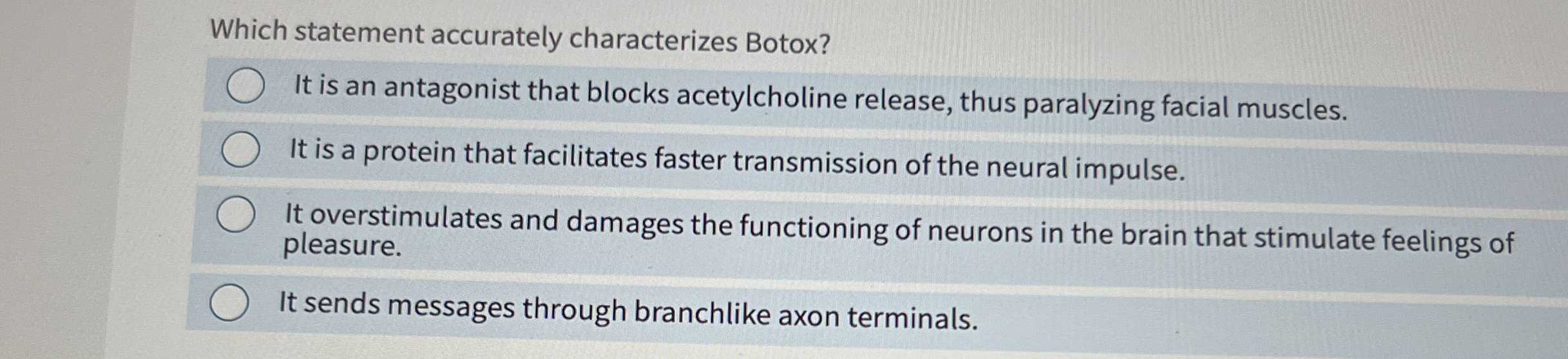 Solved Which statement accurately characterizes Botox?It is | Chegg.com