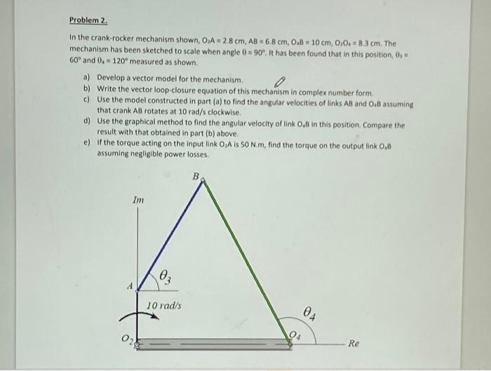 Solved In the crank-rocker mechanism shown, O2 A=2.8 | Chegg.com