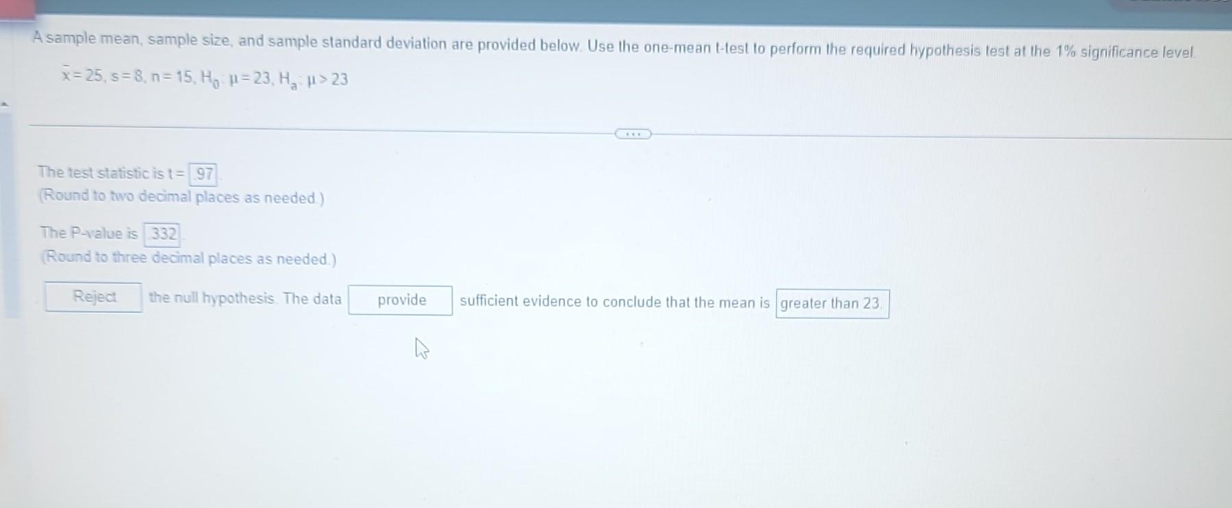 Solved A sample mean, sample size, and sample standard | Chegg.com