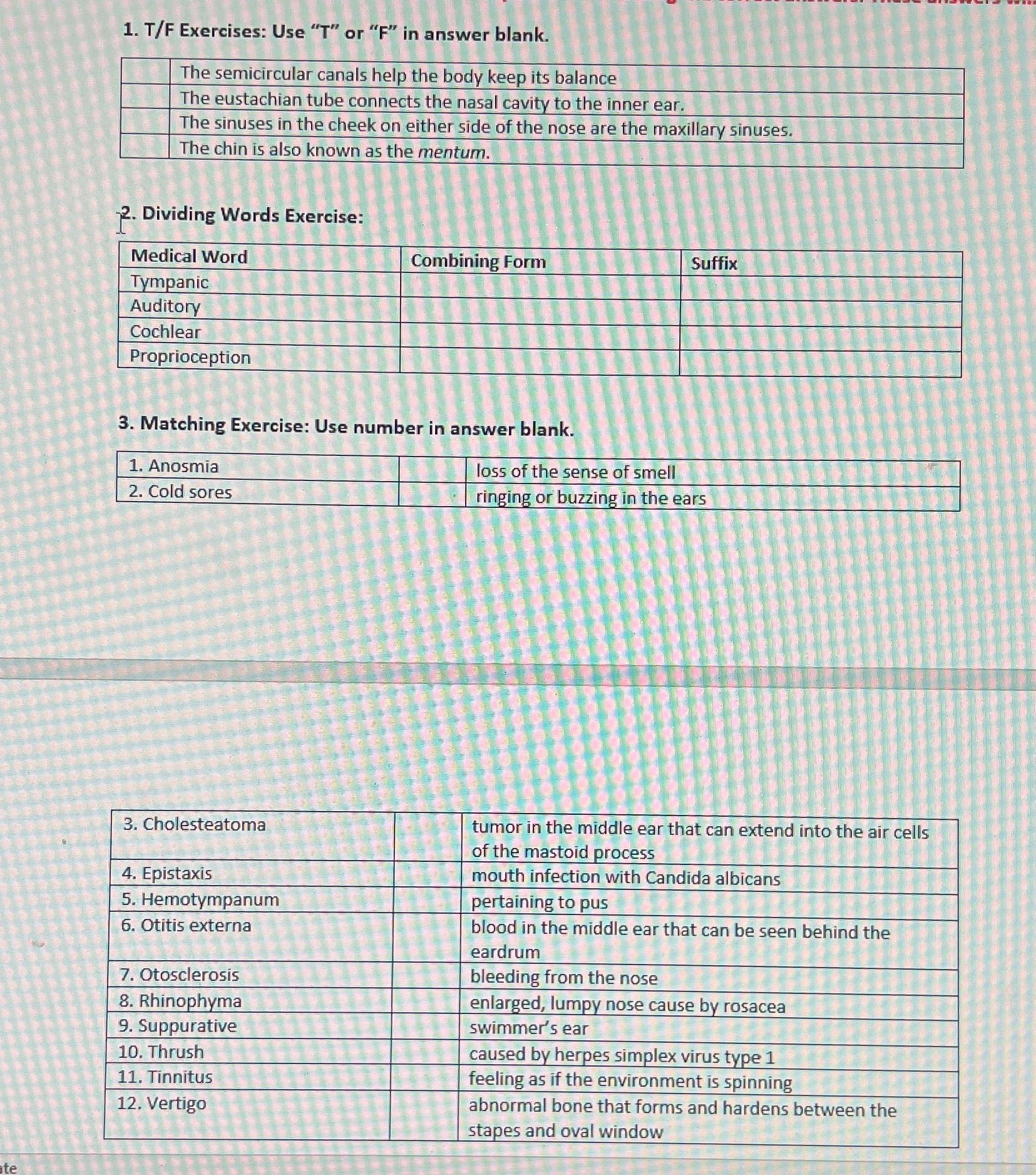 Solved TF ﻿Exercises: Use " T " ﻿or " F " ﻿in answer | Chegg.com