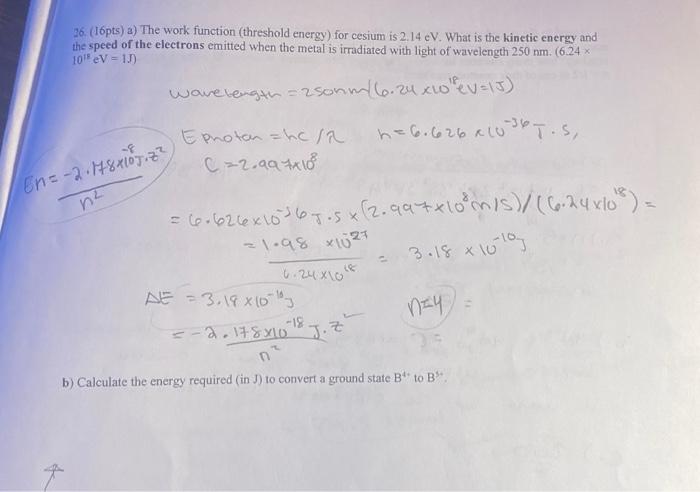 Solved a) The work function (threshold energy) for cesium is | Chegg.com