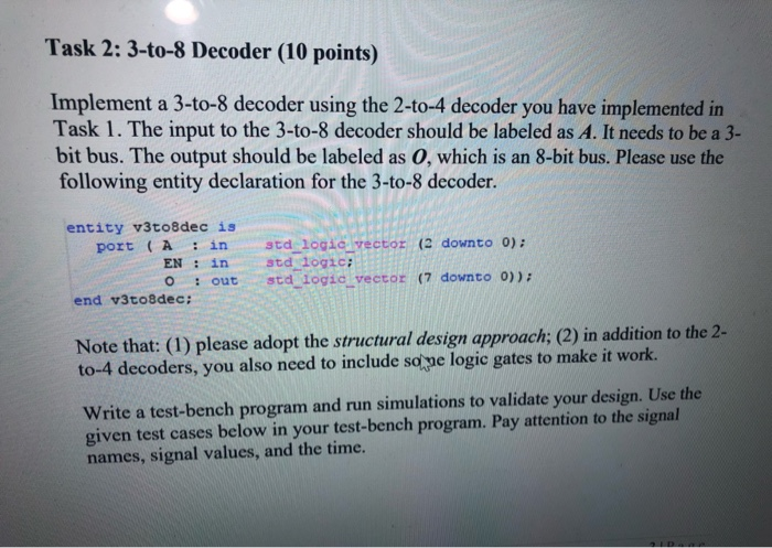 In VHDL 1.describe the function of the module to be | Chegg.com