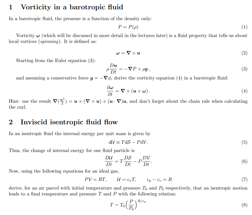 Solved 1 ﻿Vorticity in a barotropic fluidIn a barotropic | Chegg.com