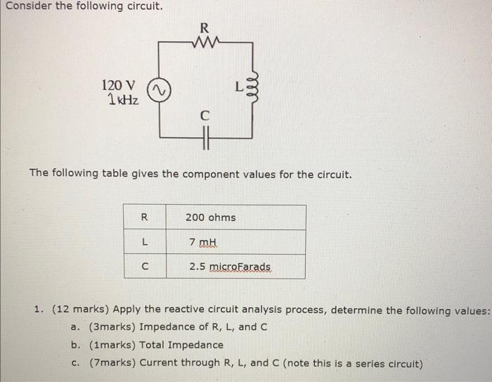Solved Consider the following circuit. The following table | Chegg.com