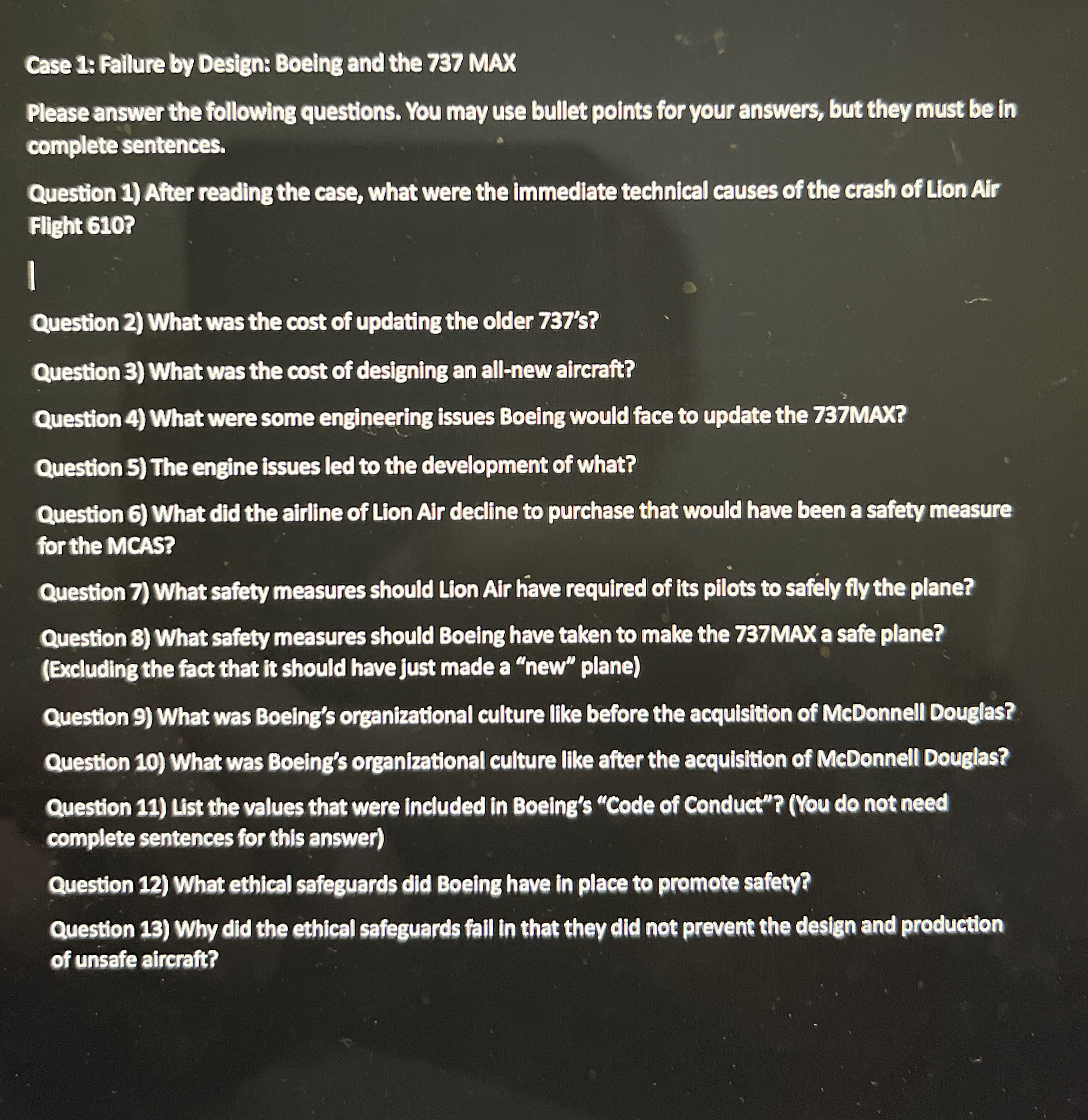 Solved Case 1: Failure by Designs Boeing and the 737 | Chegg.com