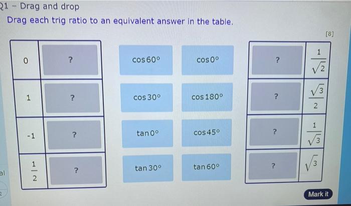 Solved R1 - Drag and drop Drag each trig ratio to an | Chegg.com