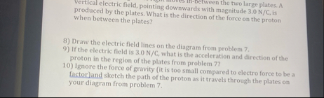 Solved vertical electric field, pointing downwardsween the | Chegg.com