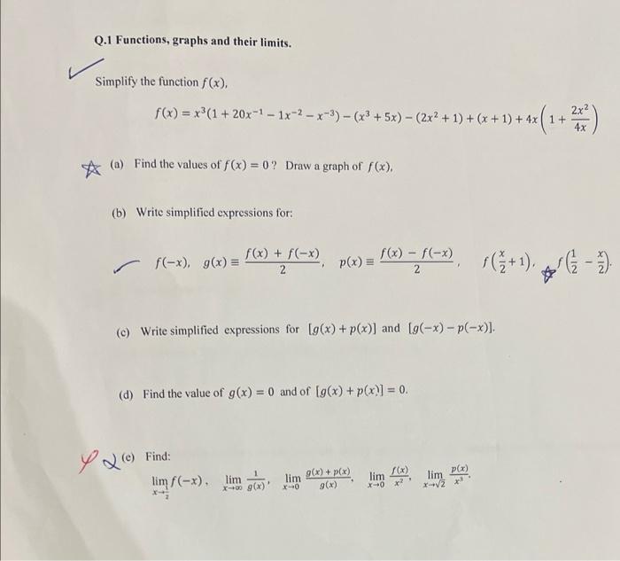 Solved Q.1 Functions, graphs and their limits. Simplify the | Chegg.com