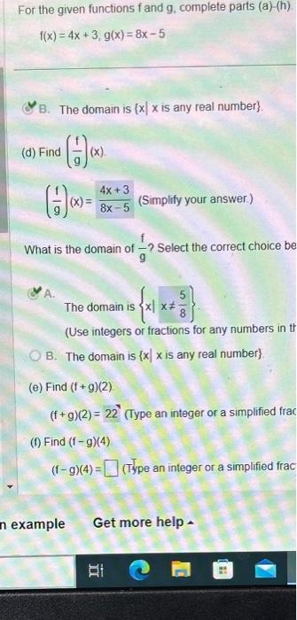 Solved For the given functions f and g, complete parts | Chegg.com