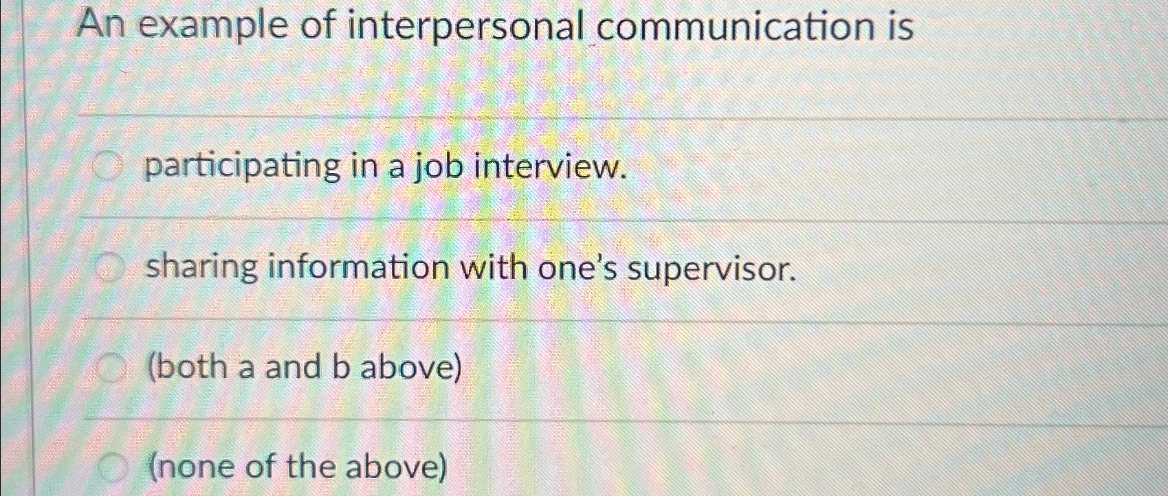 Solved An example of interpersonal communication | Chegg.com