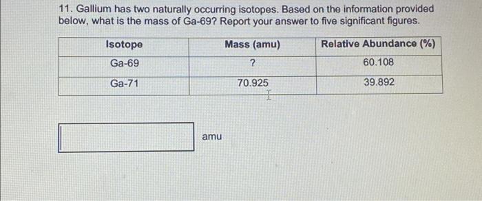 Solved Gallium has two naturally occurring isotopes. Based | Chegg.com