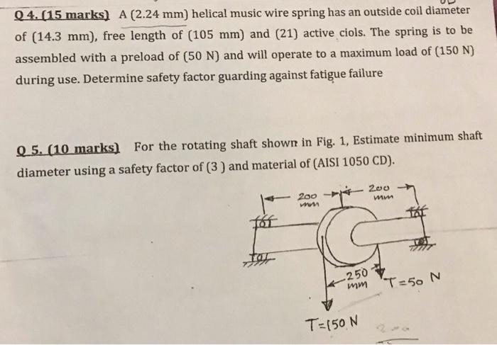 Solved Q4. (15 marks) A (2.24 mm) helical music wire spring | Chegg.com