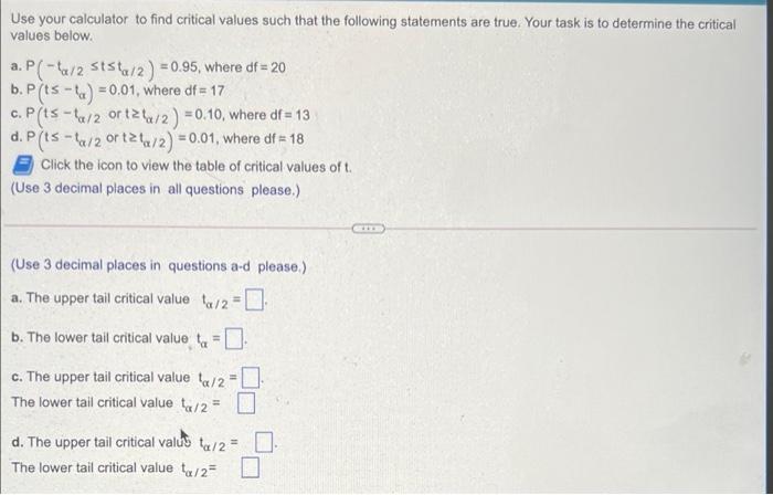 Solved P Use your calculator to find critical values such | Chegg.com