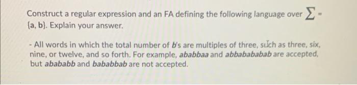 Solved Construct a regular expression and an FA defining the | Chegg.com