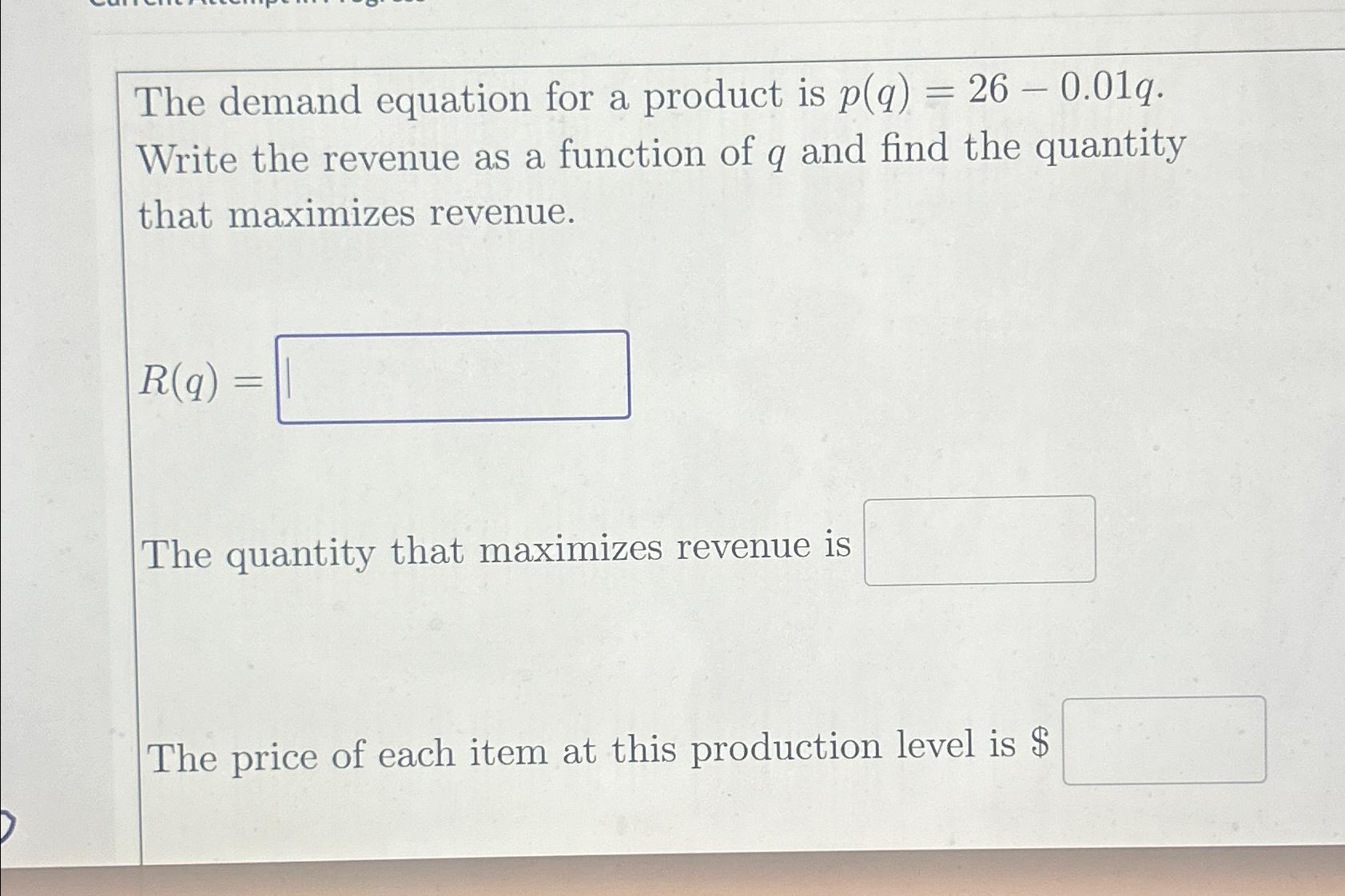 Solved The demand equation for a product is p(q)=26-0.01q. | Chegg.com