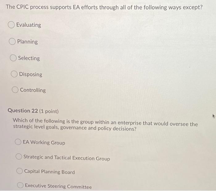 Solved The CPIC process supports EA efforts through all of | Chegg.com