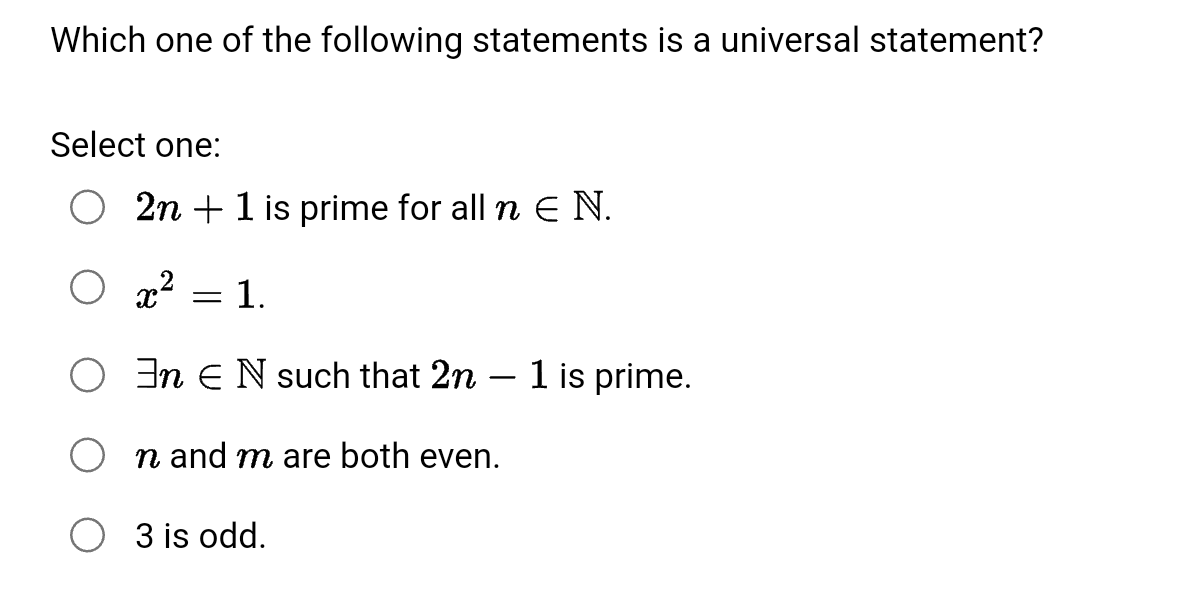 Solved Which one of the following statements is a universal | Chegg.com