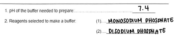 Solved For a lab buffer lab for an assigned pH of 7.4 using | Chegg.com