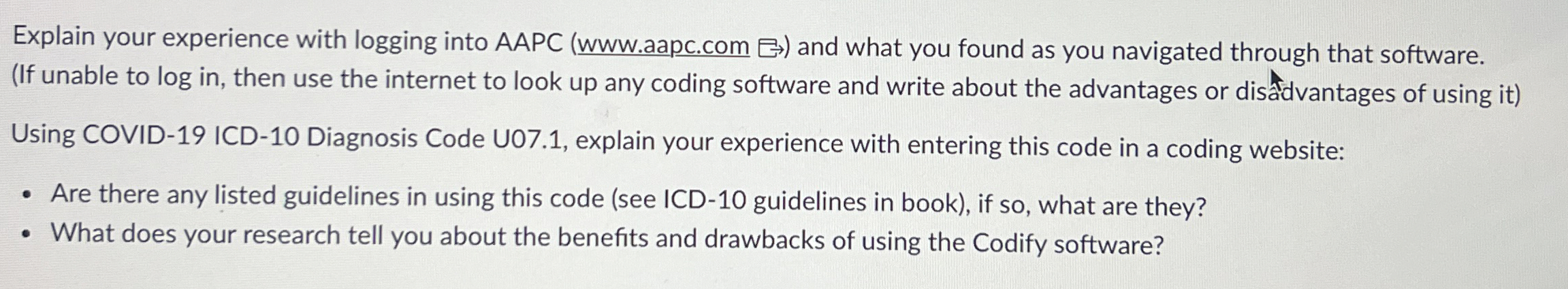 Solved Explain your experience with logging into AAPC | Chegg.com