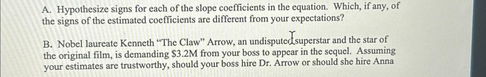 Solved A. ﻿Hypothesize signs for each of the slope | Chegg.com
