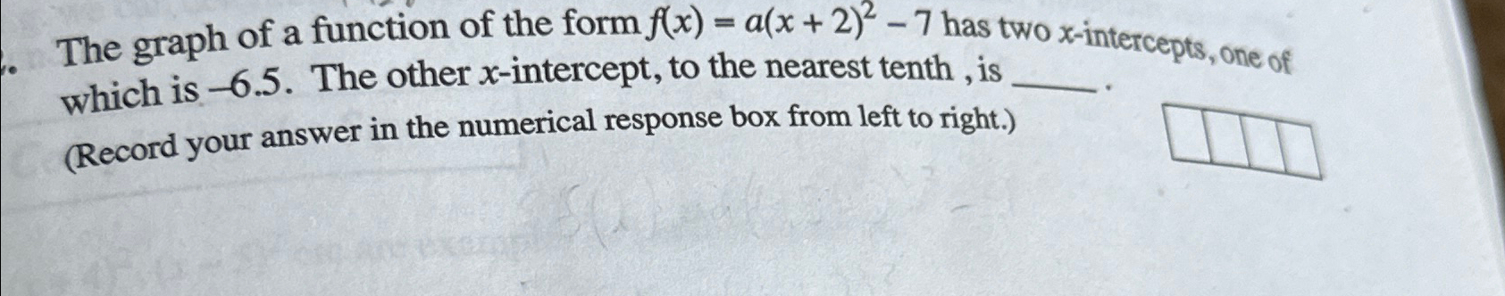 Solved The graph of a function of the form f(x)=a(x+2)2-7 | Chegg.com